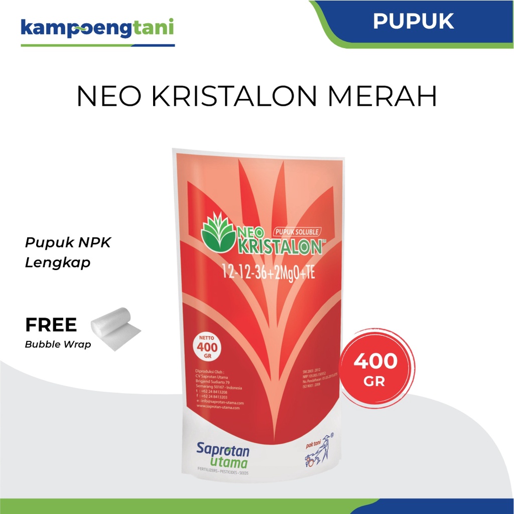 Jual Pupuk Neo Kristalon Merah 12-12-36+2Mg0+TE 400 gram Pupuk Majemuk ...
