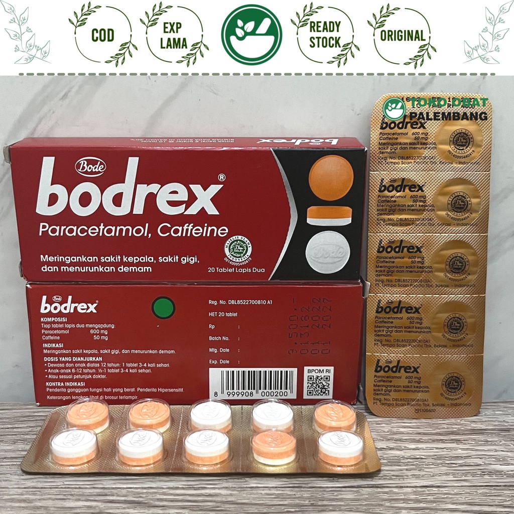Jual BODREX 20 TABLET LAPIS DUA bode paracetamol caffeine sakit kepala ...