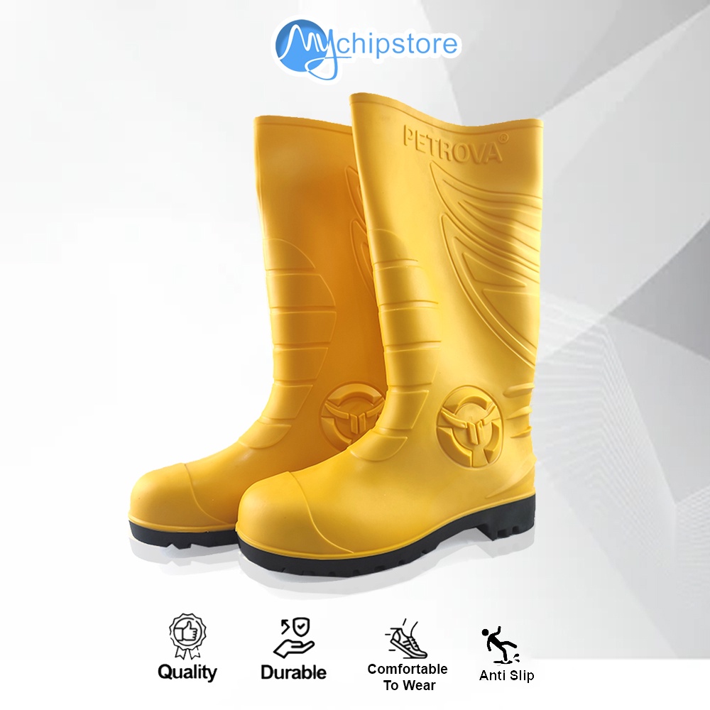 Jual Sepatu Safety Boot Karet Rubber PETROVA KUNING SAFETY Ujung BESI ...