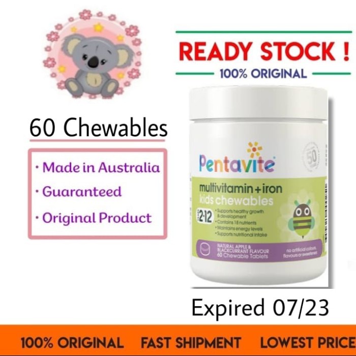 Jual Pentavite multivitamin multi vitamin + iron 60 chewable tablets ...