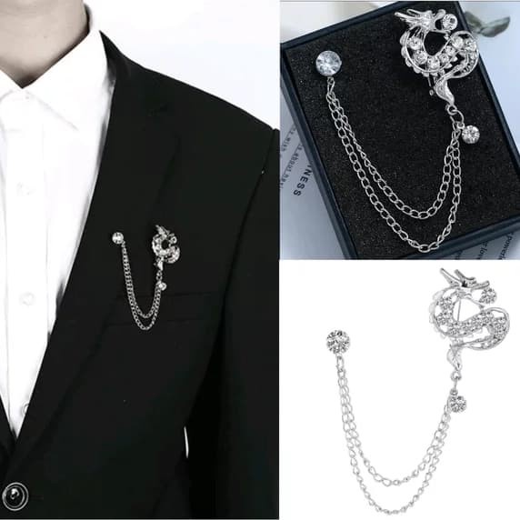 Jual Metal Silver Dragon Pin Bros Jas Kameja Tuxedo Mens Pria Naga ...