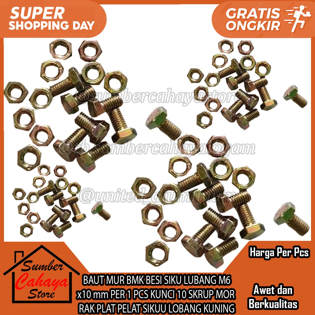 Jual BAUT MUR BMK BESI SIKU LUBANG M6 x10 mm PER 1 PCS KUNCI 10 SKRUP MOR RAK PLAT PELAT SIKUU ...