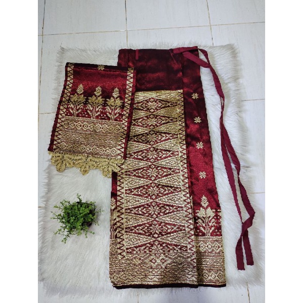 Jual Songket silungkang dan selendang full kristal premium marun gold ...