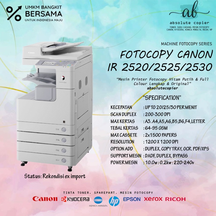 Jual MESIN FOTOCOPY CANON IR 2520/2530/2525 HITAM PUTIH B&W PRINT COPY SCAN ORIGINAL | Shopee ...