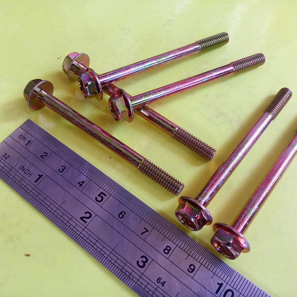 Jual FLANGE BOLT KUNING M6 X 70 / BAUT 10 KUNCI 10 / BAUT TOPI M6 X 70 KUNING / FLANGE BOLT ...