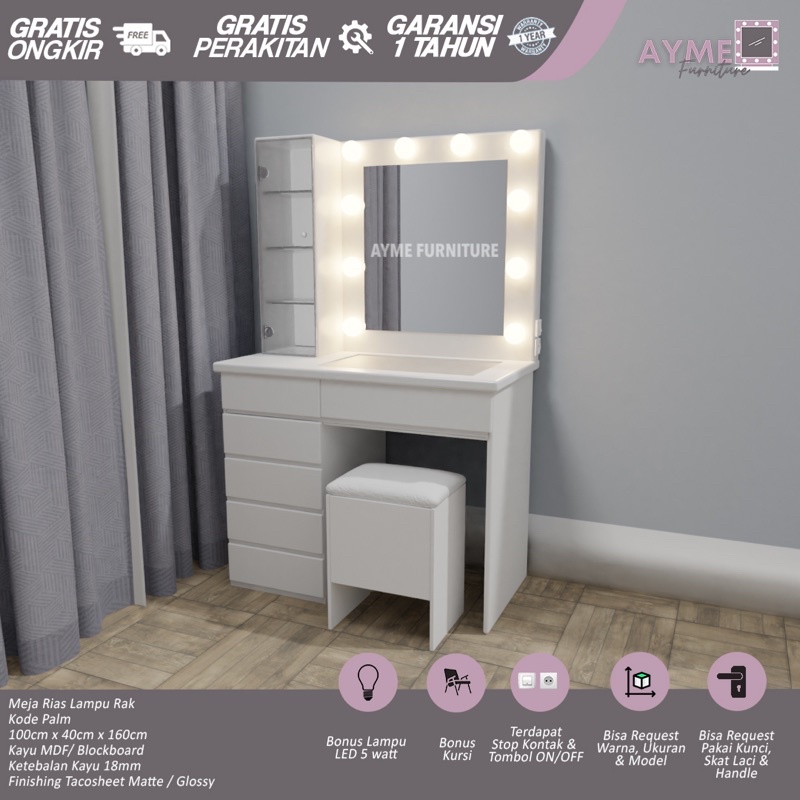 Jual Meja Rias Makeup Lampu Rak Palm (JABODETABEK) | Shopee Indonesia