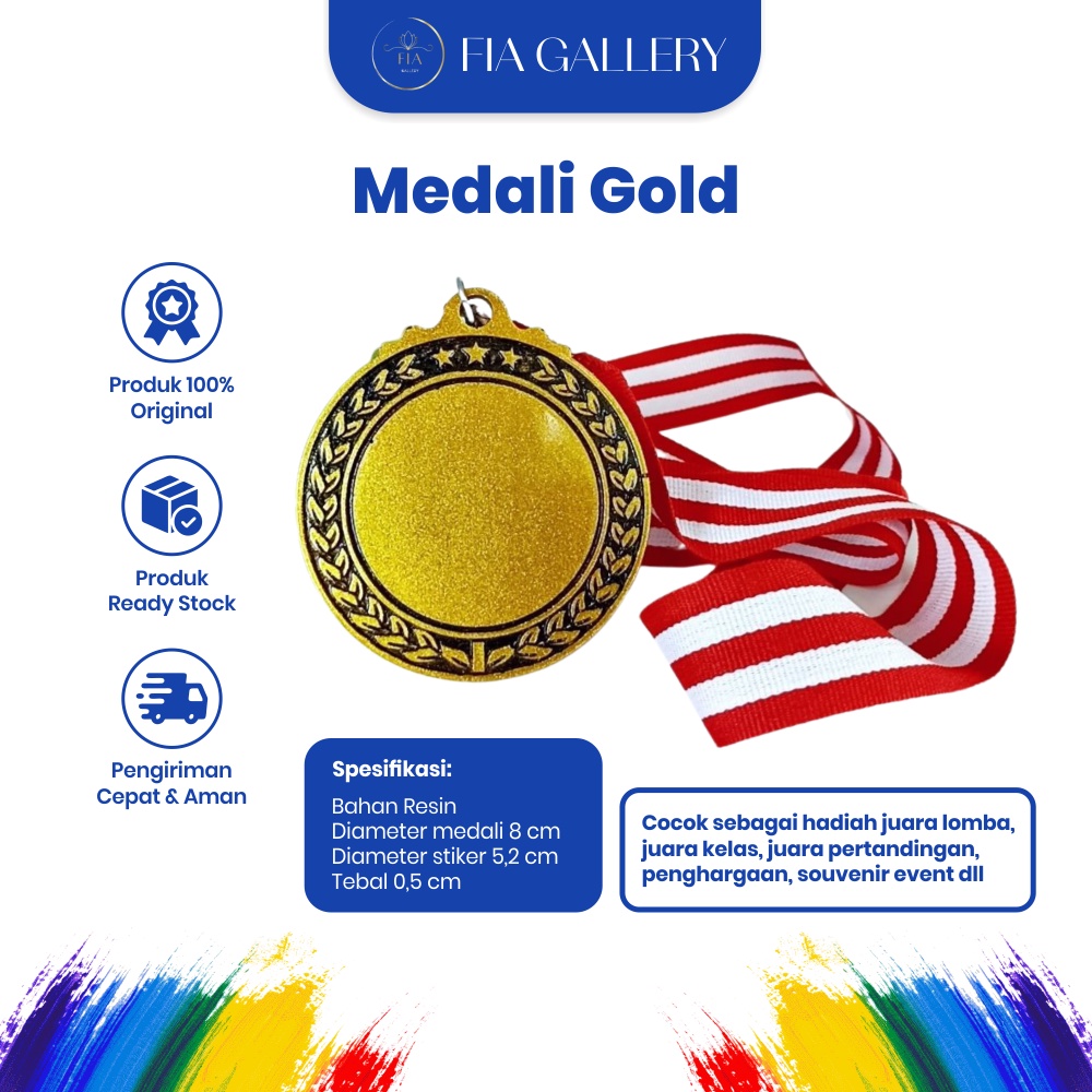 Jual Medali Custom Warna Emas Plus Tali Merah Putih Medalion Mendali ...