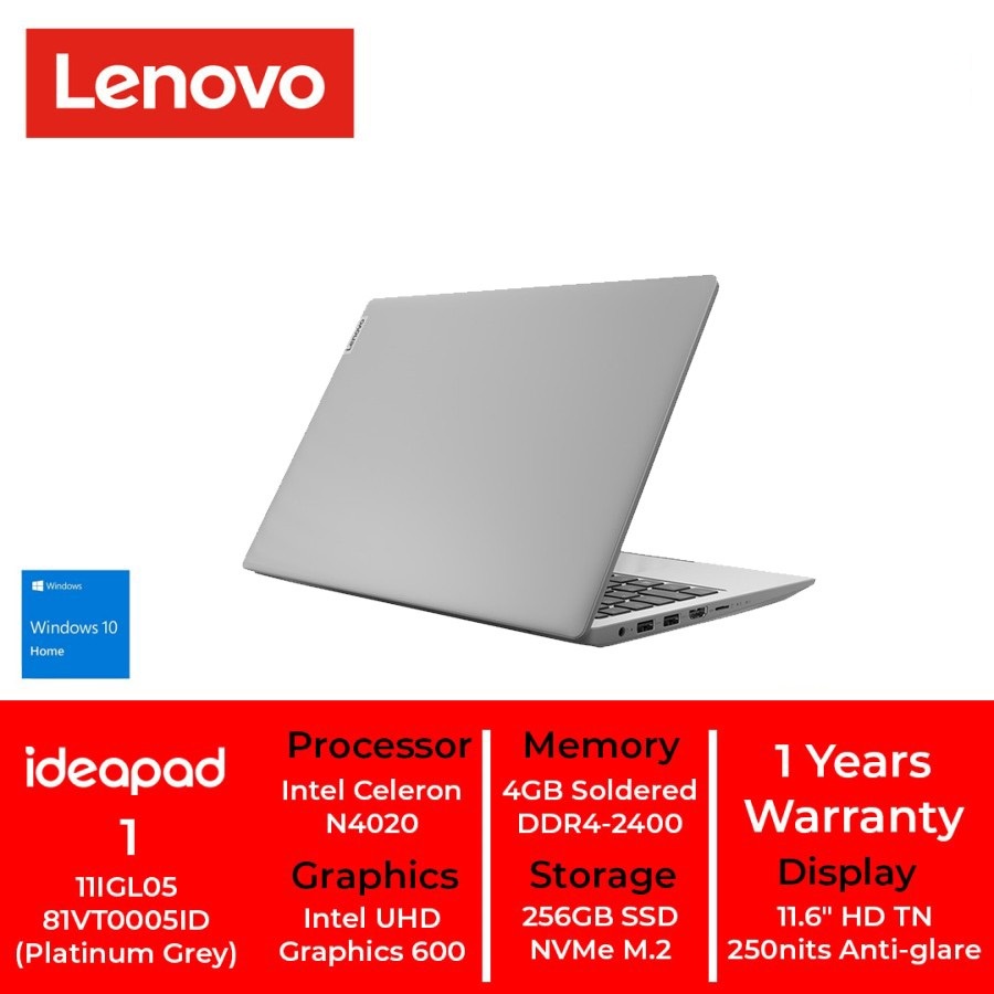 Jual Laptop LENOVO IP1 11IGL05 81VT0005ID [N4020 4GB 256GB SSD Win10 11 ...