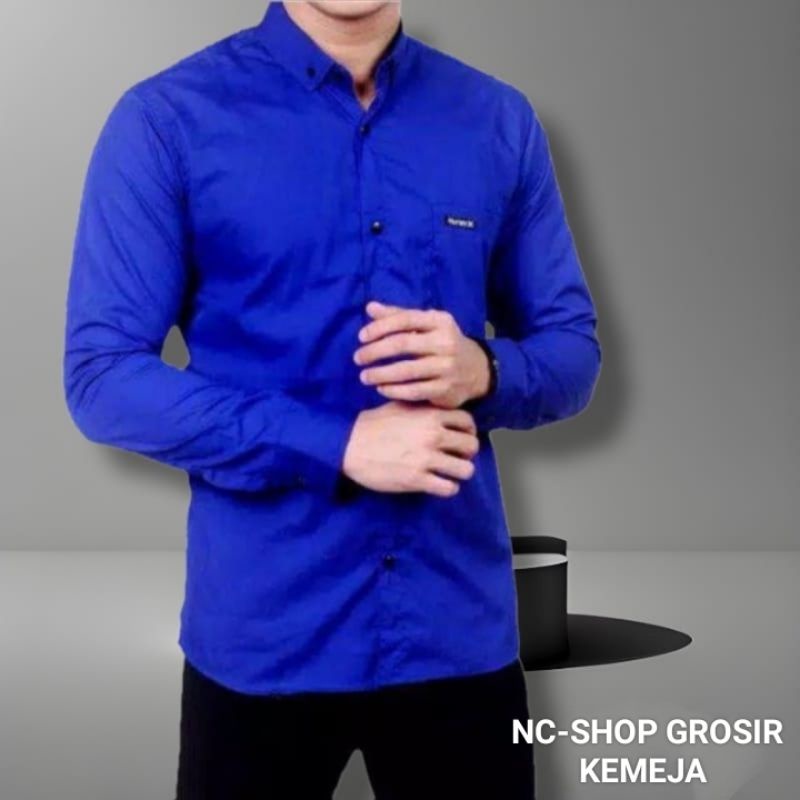 Jual Kemeja Pria Lengan Panjang Slimfit Warna Biru Cerah atau Biru BCA ...