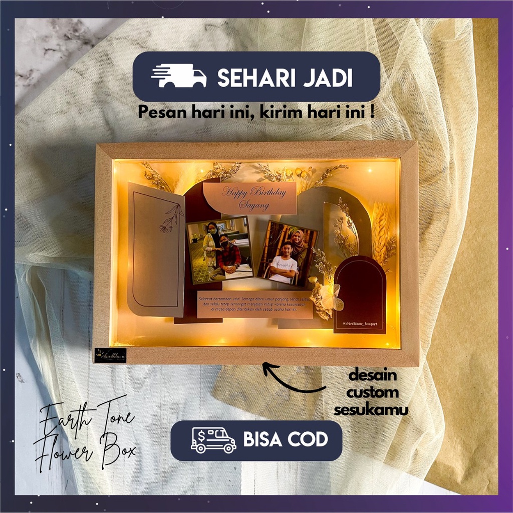 Jual Kado Flower Box Earth Tone Hadiah Ulang Tahun Cewek Cowok Bingkai ...