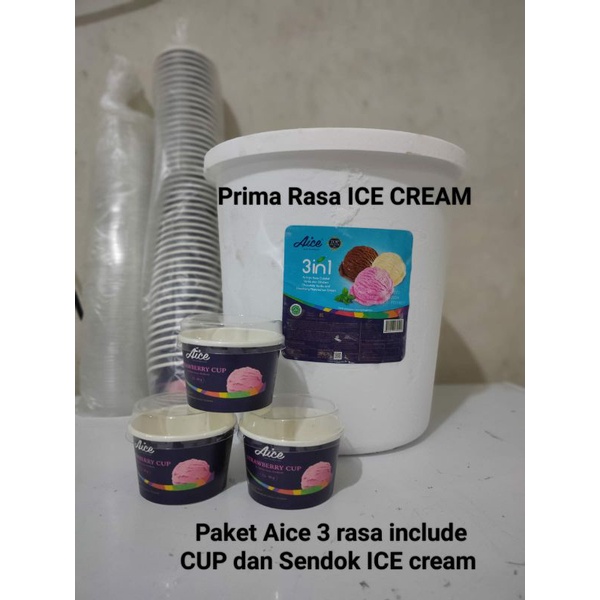 Jual ICE CREAM Aice 3 rasa 8 liter Paket include CUP dan sendok 50 pcs ...