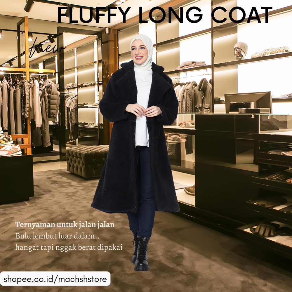 Jual BLACK SUPER FLUFFY LONG COAT, Mantel Panjang Bulu Lembut, Coat ...