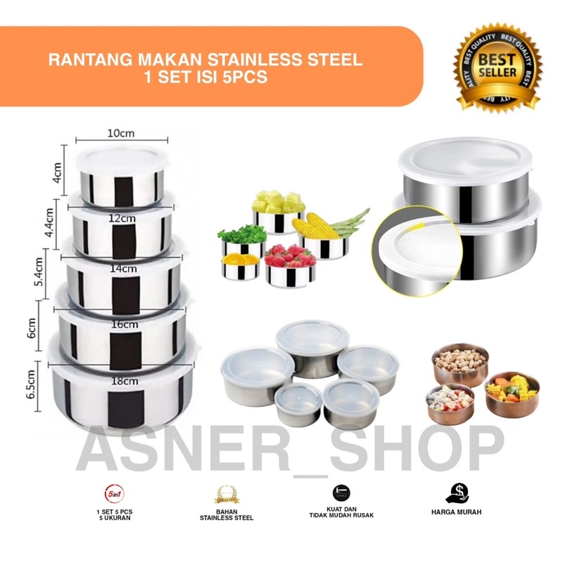 Jual Rantang Mangkok Set 5 Susun Lunch Box Wadah Food Kotak makan ...