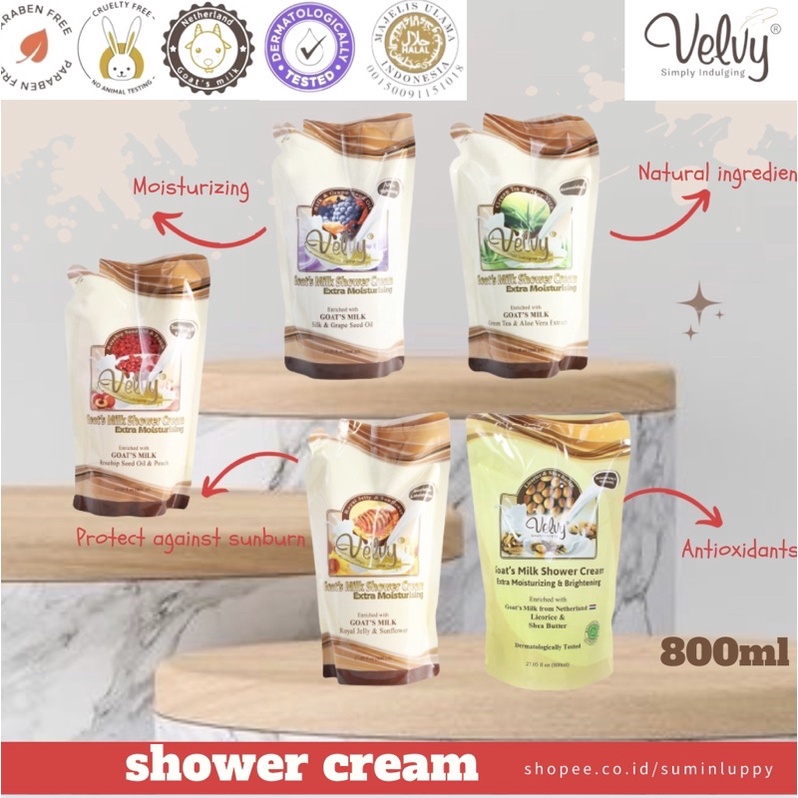 Jual Velvy Shower Cream Goats 800ml REFILL- All varian | Shopee Indonesia