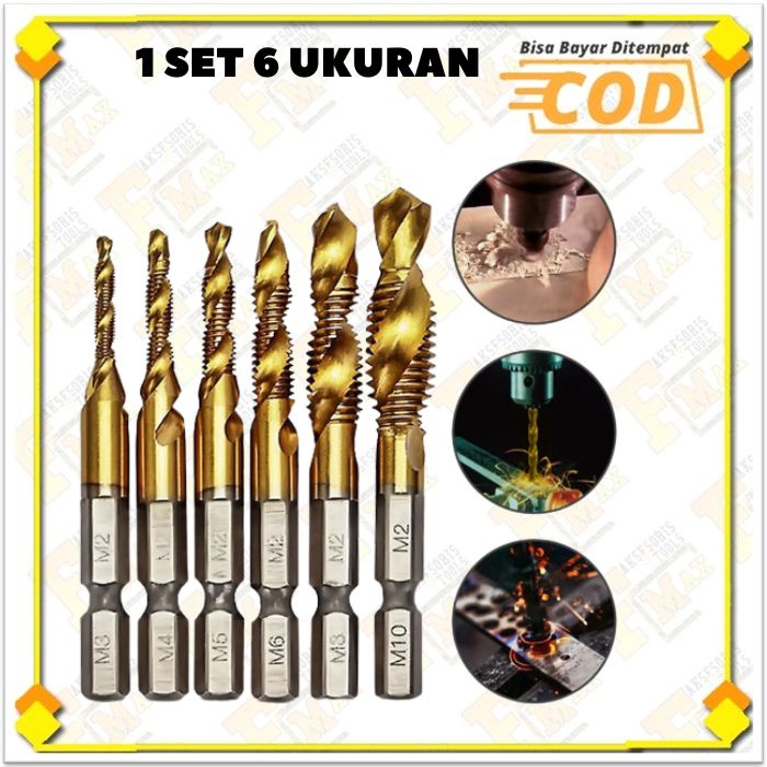 Jual Mata Bor Pembuat Ulir Drat Mur Baut Tap Drill Set Hex 1/4" M3-M10 ...