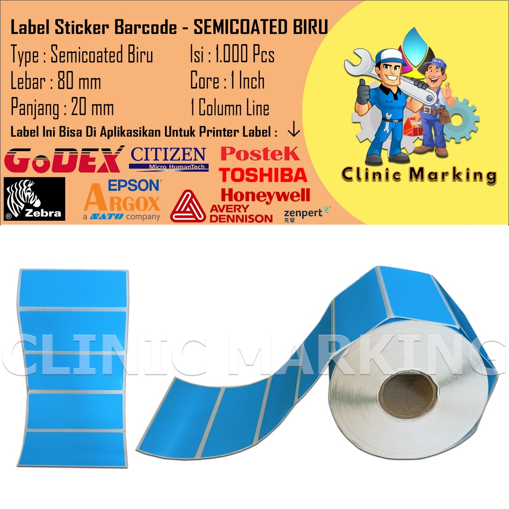 Jual Label Sticker Barcode Semicoated Biru 80mm X 20mm - Isi 1.000 Pcs ...