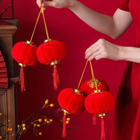 Jual lampion gantung 9CM/lampion merah beludru/hiasan pohon/gantungan ...