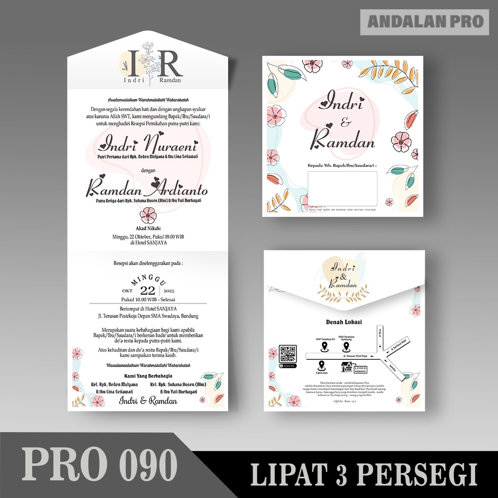 Jual 50 Desain Undangan Lipat 3 Persegi Bahan Jasmine White | Shopee ...