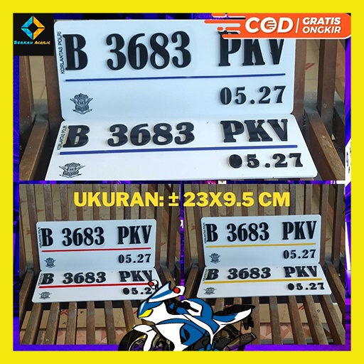 Jual Plat Nomor Motor Putih Akrilik Huruf Timbul Variasi Garis Lurus ...