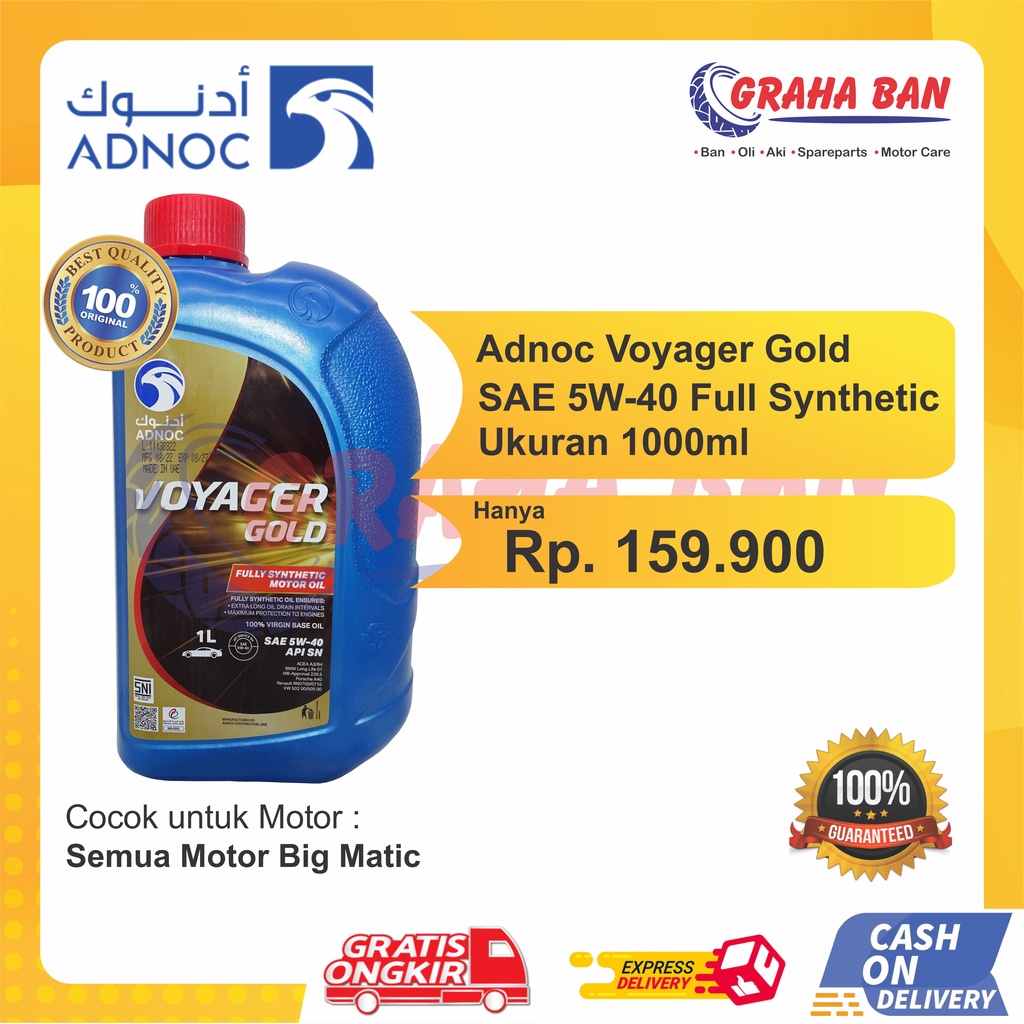 Jual OLI ADNOC VOYAGER GOLD 5W-40 UNTUK SEMUA JENIS MOTOR BIG MATIC DAN ...