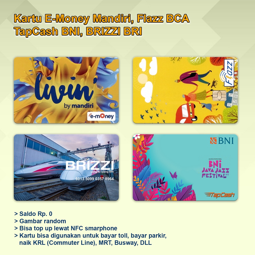 Jual KARTU E MONEY E TOLL BRIZZI BRI FLAZZ BCA GEN 2 MANDIRI TAPCASH BNI | Shopee Indonesia
