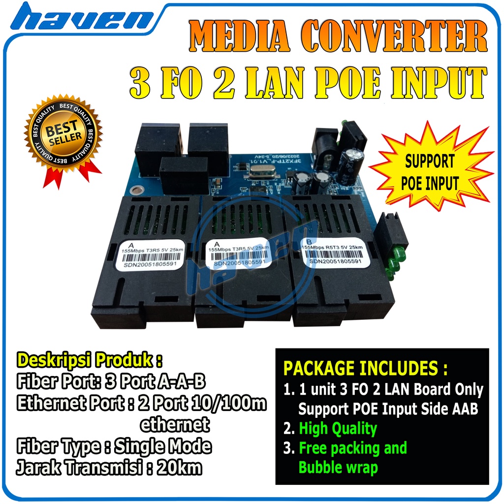 Jual Media Converter 3 Port FO 2 Port LAN Board Only / Switch Fiber 3 ...