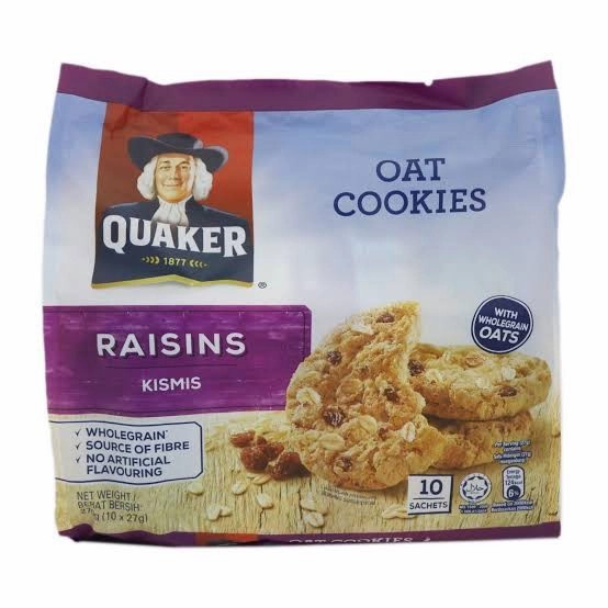 Jual Quaker Oat Cookies With Wholegrain Oats Raisins / Kismis 270 Gram ...