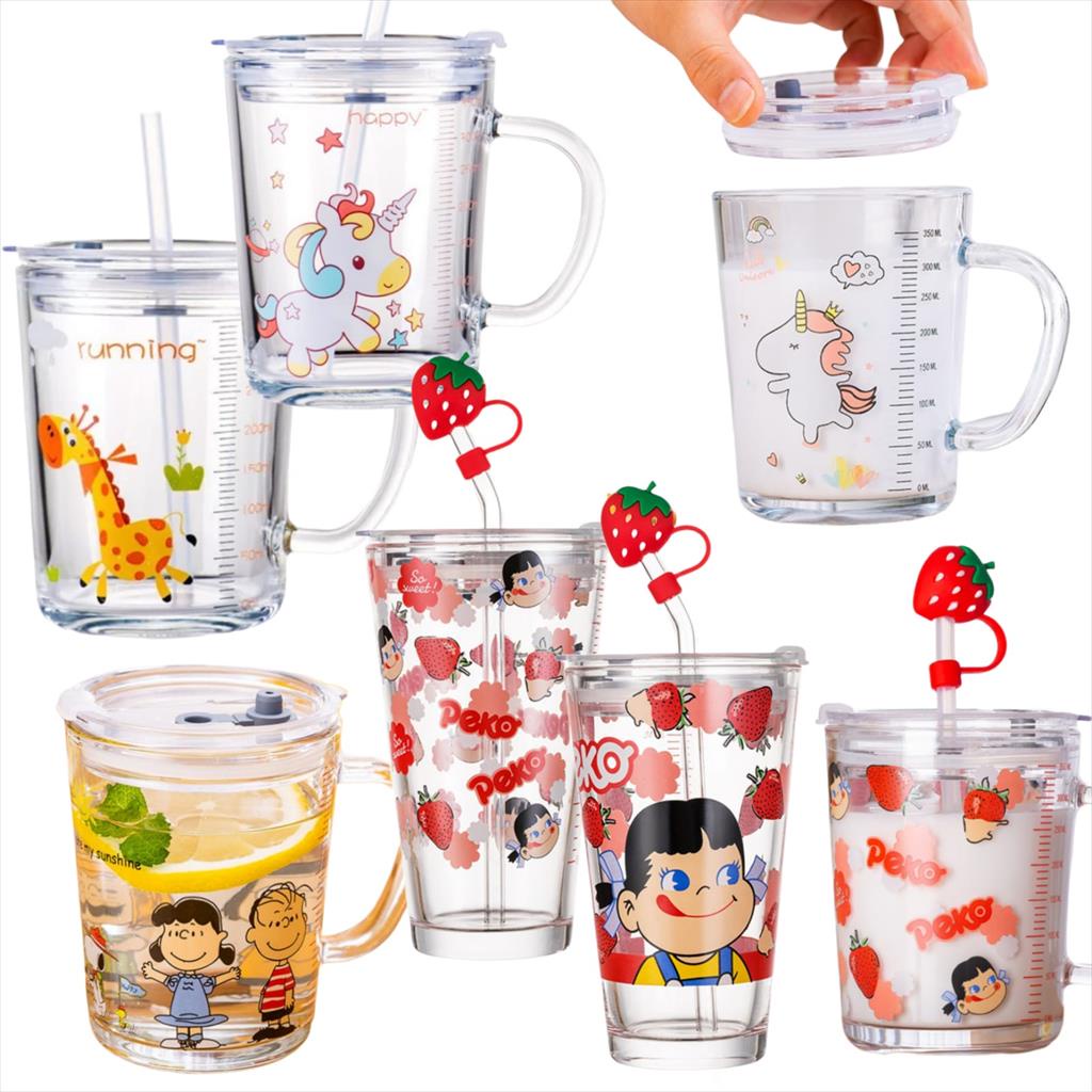 Jual JM0004 Gelas Susu Skala Kaca 400ML Cangkir Susu Milk Cup Anak Bayi ...