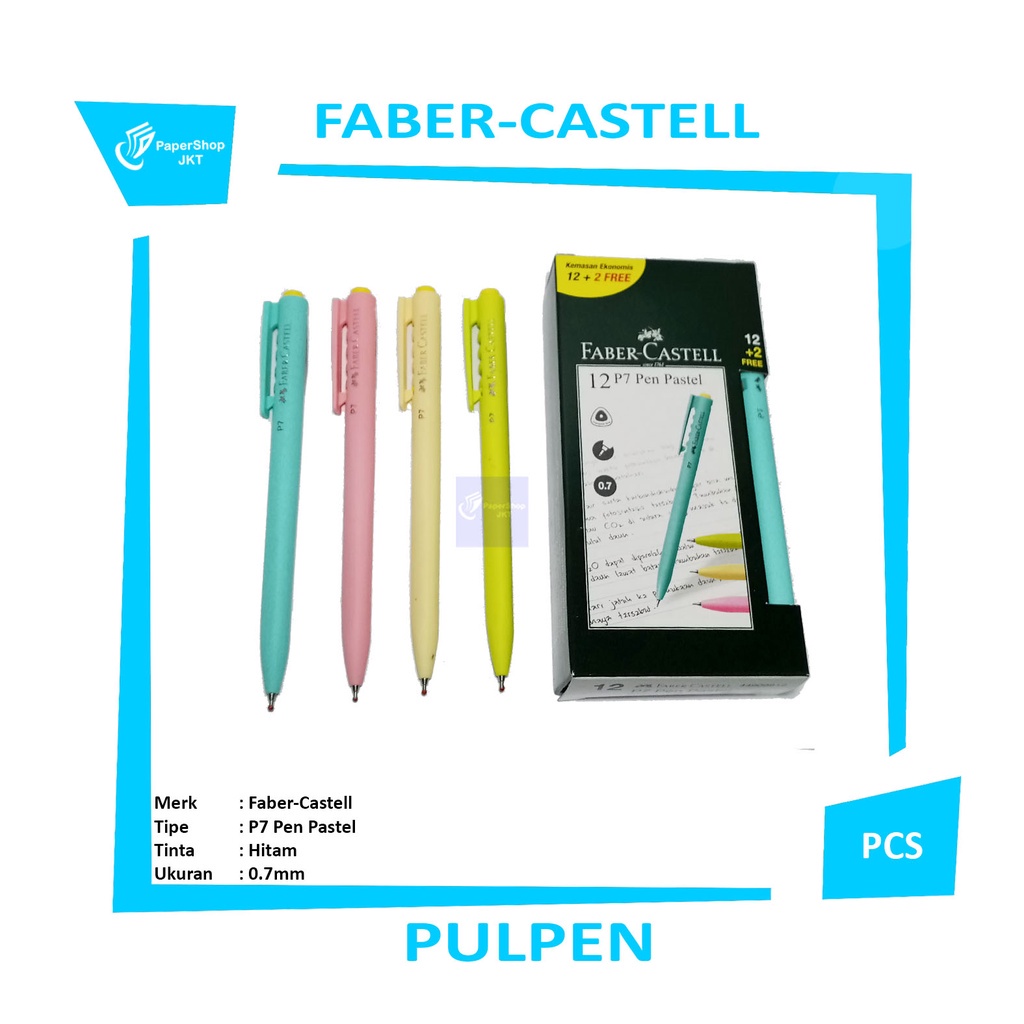 Jual FABER-CASTELL - Pena Ballpoint P 7 0.7mm Pastel - Hitam - Pcs ...
