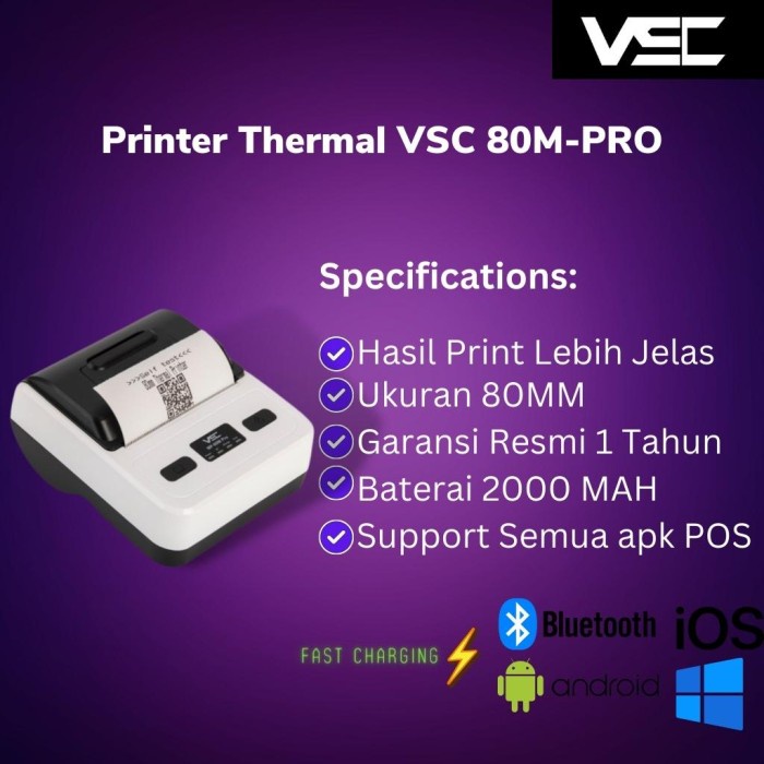 Jual PRINTER 80MM PORTABLE THERMAL KASIR 80MM VSC MP-80M PRO - BLUETOOTH | Shopee Indonesia