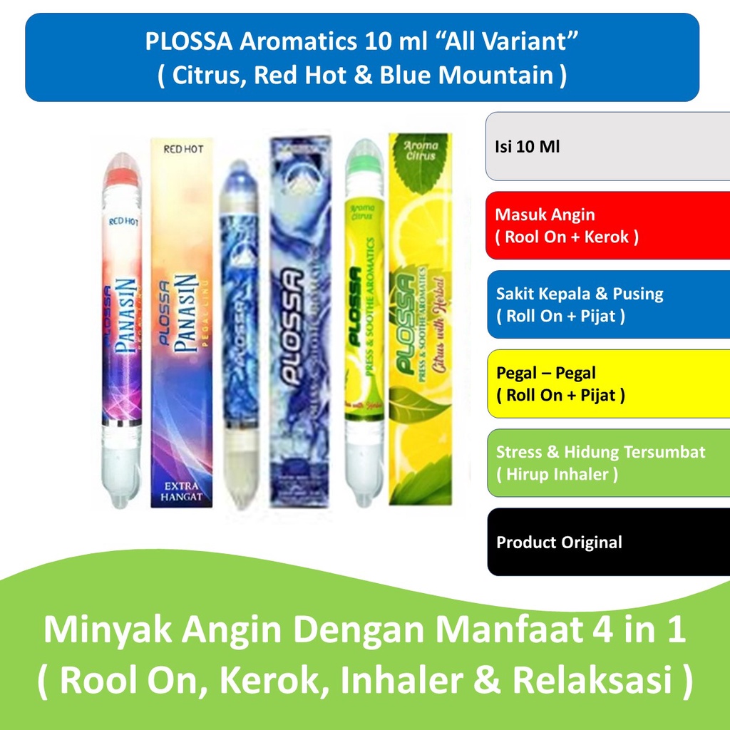 Jual PLOSSA Minyak Angin Aromatherapy 4in1 All Variant 10 Ml | Shopee ...