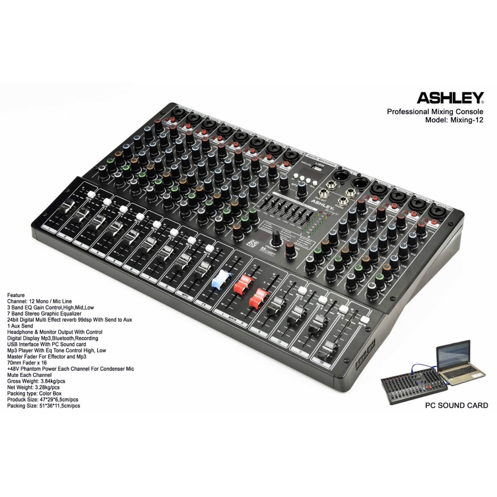 Jual Mixer 12 Channel Ashley Mixing 12 MIXING-12 USB Recording Efek ...