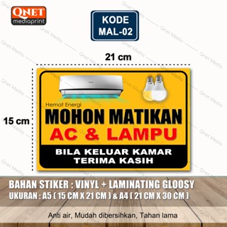 Jual STIKER MOHON MATIKAN LAMPU & AC + LAMINASI GLOSSY | Shopee Indonesia