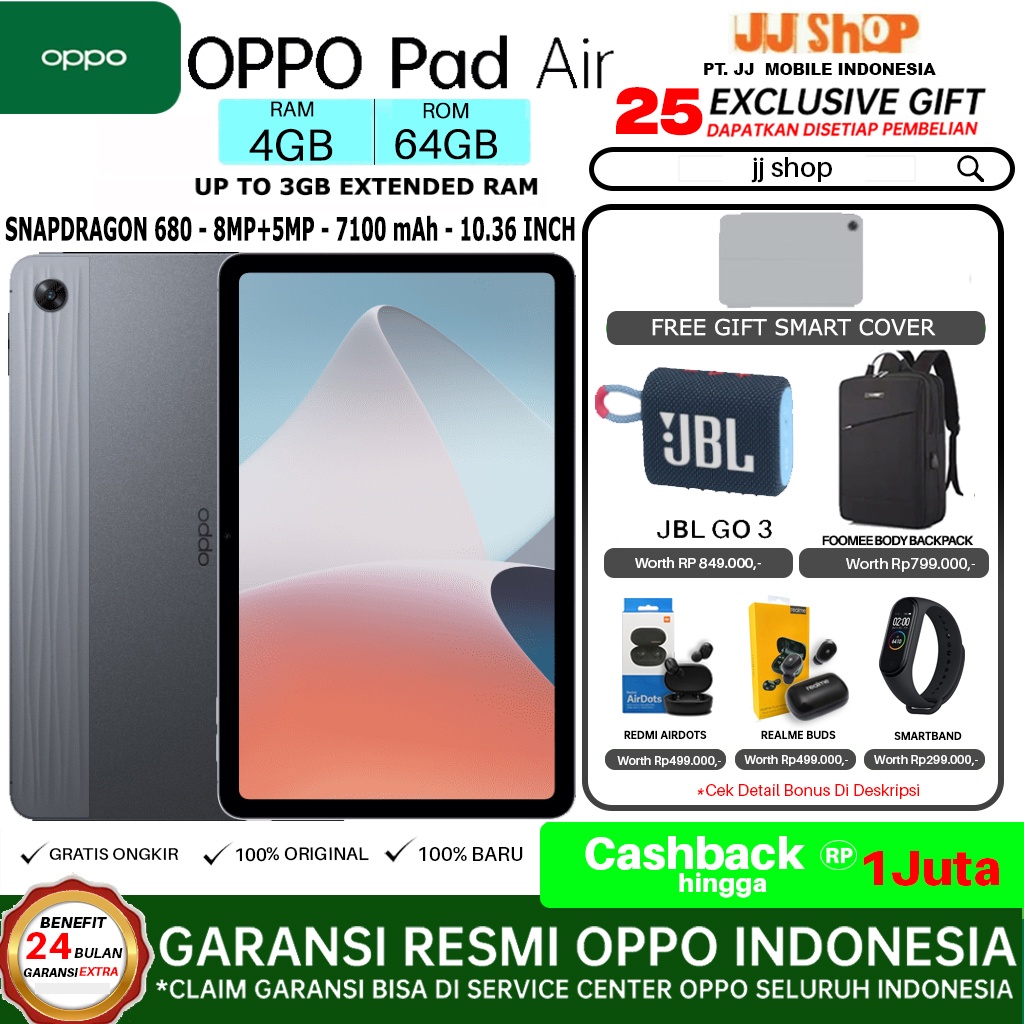 Jual OPPO PAD AIR 4/64 GB RAM 4GB ROM 64GB GARANSI RESMI OPPO INDONESIA | Shopee Indonesia