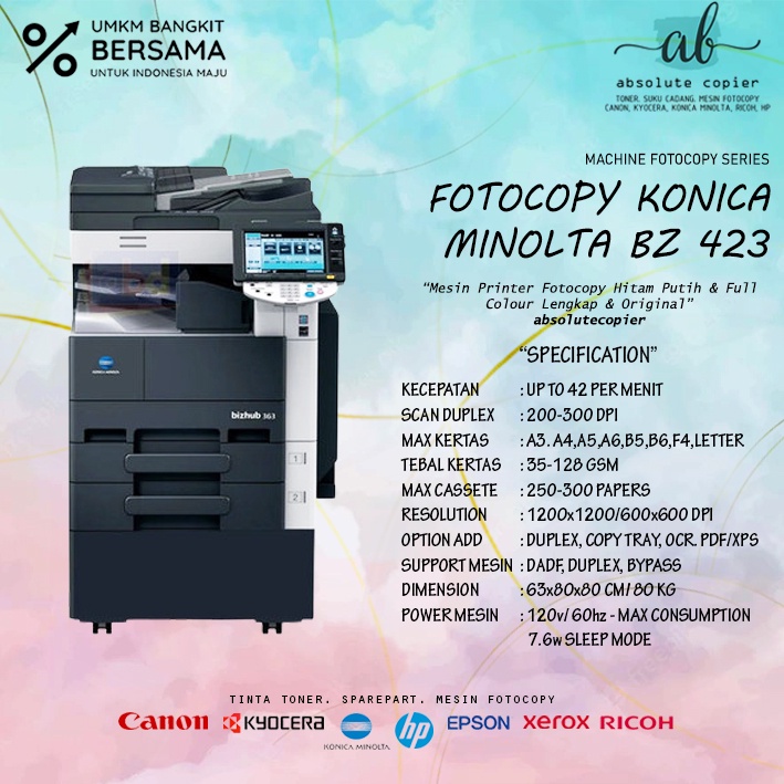 Jual MESIN FOTOCOPY KONIKA KONICA MINOLTA BIZHUB BZ283 BZ423 BZ363 COPY PRINT SCAN ORIGINAL ...