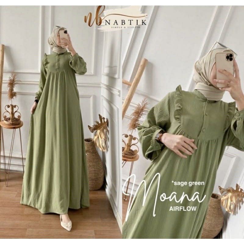 Jual MOANA DRESS NABTIK CRINKLE AIRFLOW REMPEL MAXY GAMIS POLOS SAGE GREEN VIRAL PREMIUM IED ...