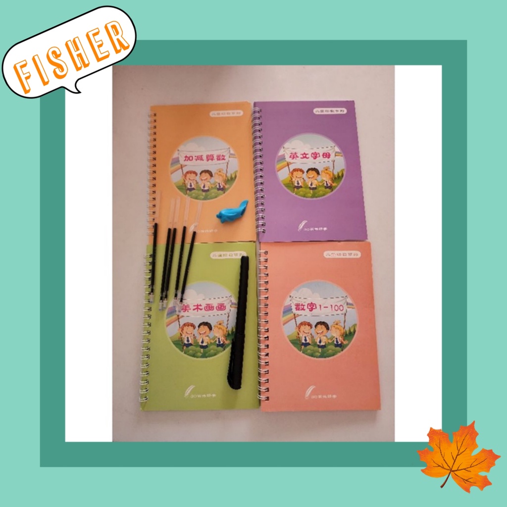 Jual [FISHER] 1 Set dapat 4 Buku tracing reuseable menulis abjad ABC ...