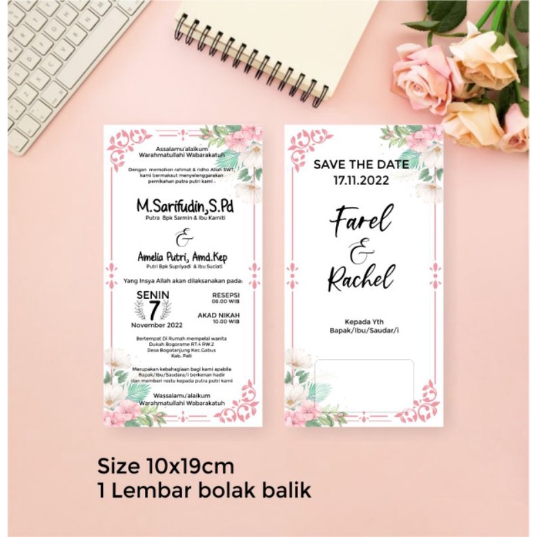 Jual cetak undangan simple elegan, undangan pernikahan selembaran ...