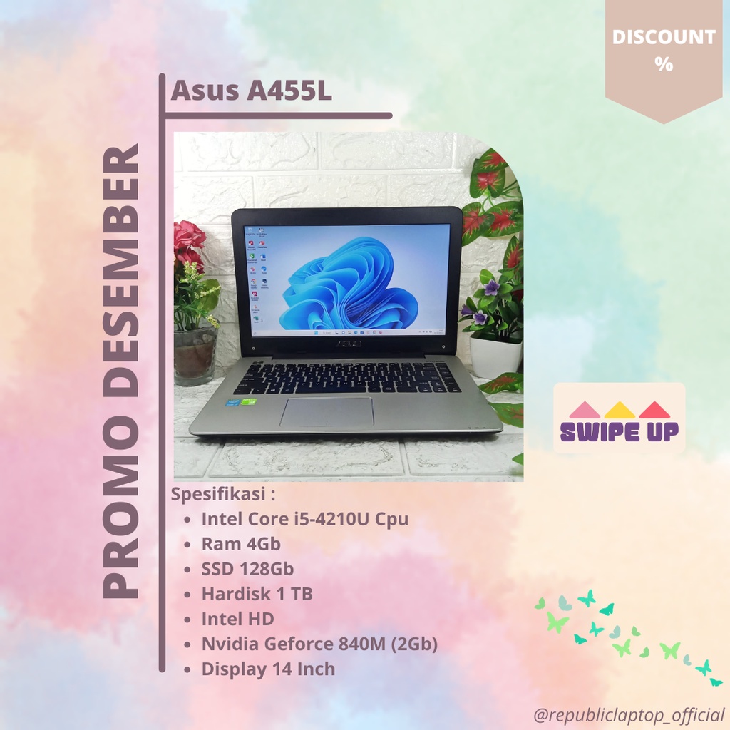 Jual Laptop Asus A455L Processor Core i5 Generasi 4 Ram 4Gb SSD 128Gb HDD 1 TB Dual VGA, Support ...