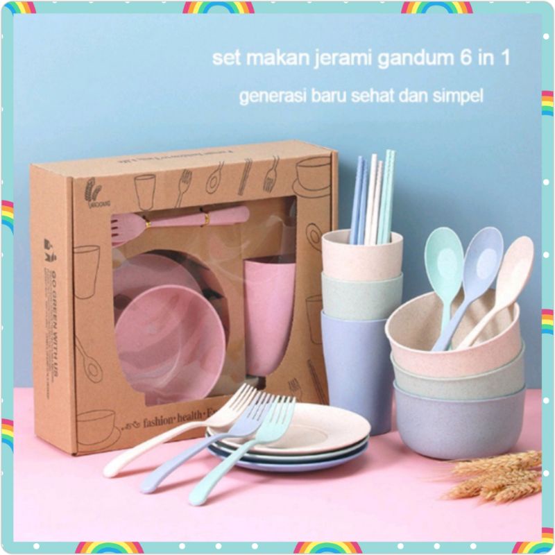 Jual Set alat makan jerami 6 in 1 / Peralatan makan set jerami gandum 6 ...