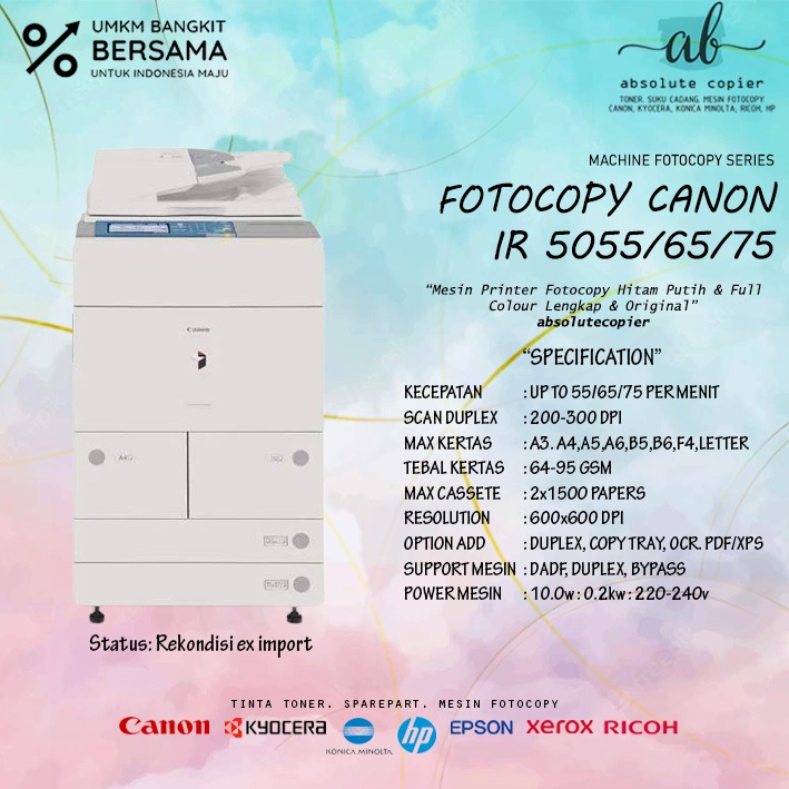 Jual MESIN FOTOCOPY CANON IR 5055/5065/5075 HITAM PUTIH B&W PRINT COPY ...
