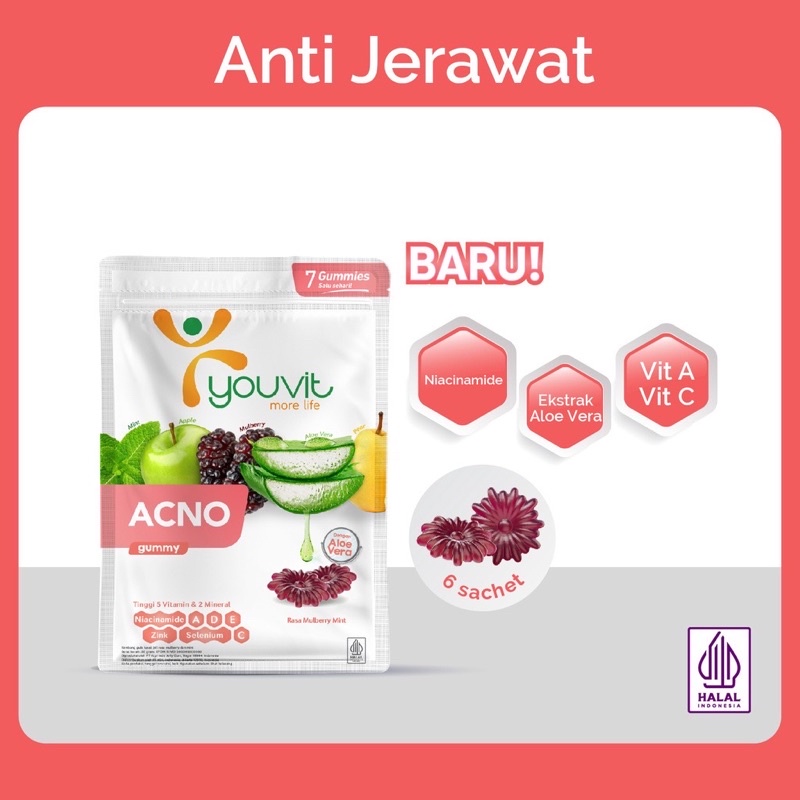 Jual YOUVIT ACNO GUMMY WITH NIACINAMIDE/ MULTIVITAMIN ANTI JERAWAT | Shopee Indonesia