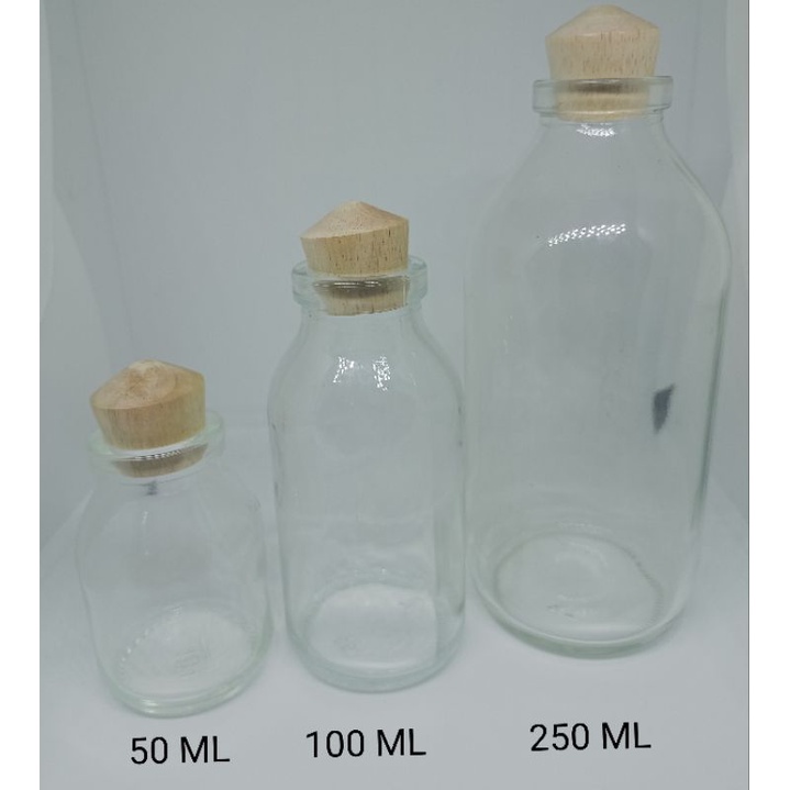 Jual BOTOL KACA TUTUP KAYU 50ml 100ml 250ml BOTOL ASI || BOTOL JUS ...