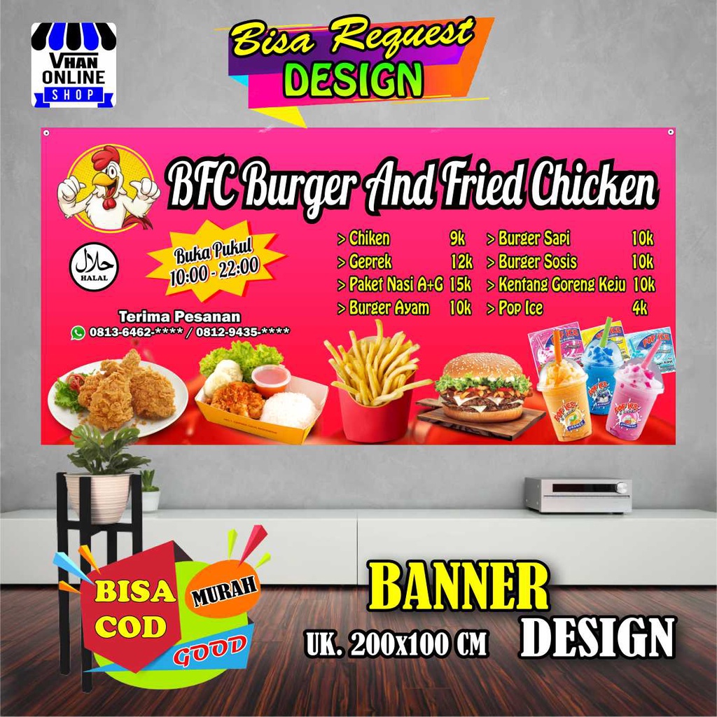 Jual Cetak Banner / Spanduk Jualan Burger Dan Fried chicken, Ayam ...