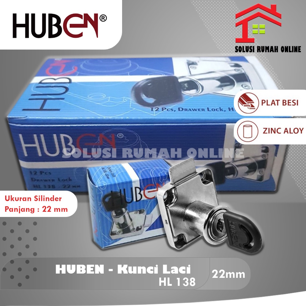 Jual HUBEN HL 138 - 22 mm Kunci Laci / Kunci Lemari / Drawer Lock ...