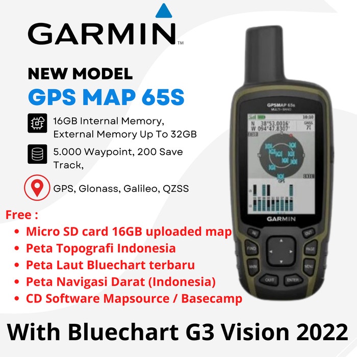 Jual Garmin GPS Map 65s Multi Band GPS Handheld with Sensors (Original ...