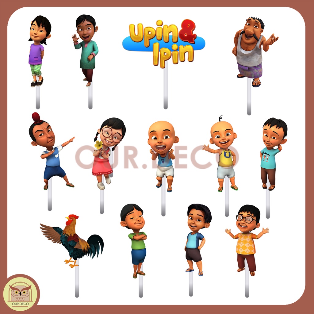 Jual Cake Topper Upin Ipin Cup Cake Topper Hiasan Ulang Tahun Happy ...