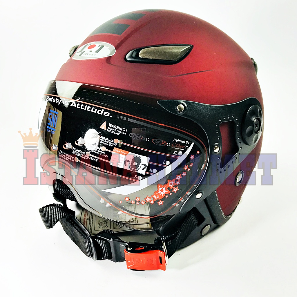Jual HELM PILOT JPN KAWAI MOMO RED MAROON DOF | Shopee Indonesia