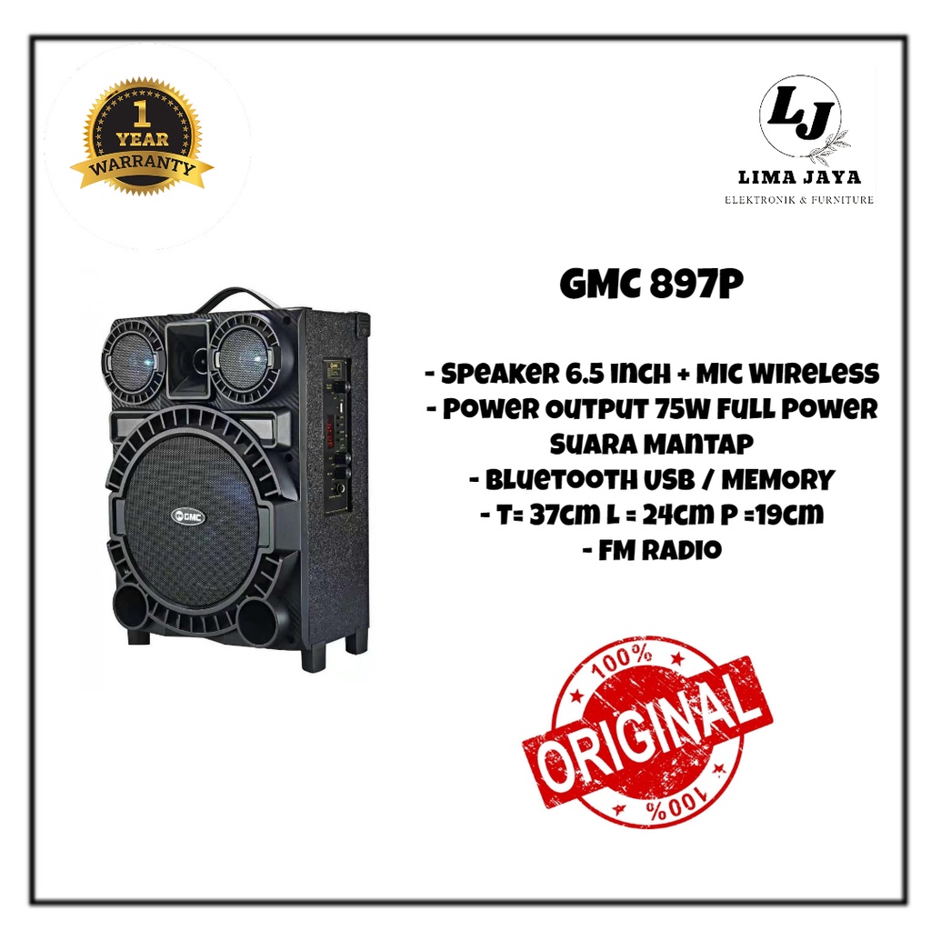 Jual Speaker Portable Bluetooth GMC 897P Ukuran 6,5 inch Spiker Aktif ...