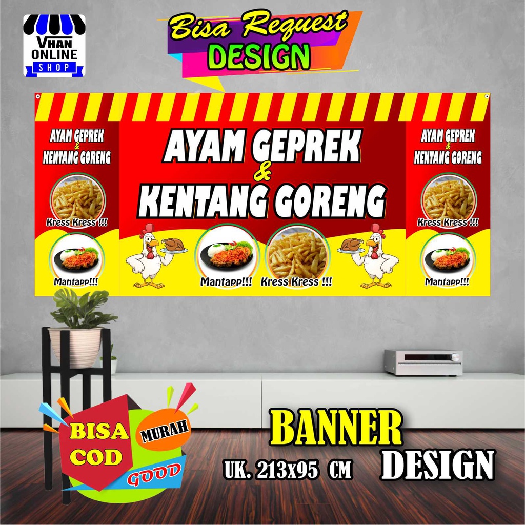 Jual Spanduk Banner Ayam Geprek Dan Kentang Goreng Untuk Meja Tampak ...